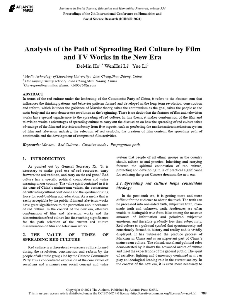 Analysis of The Path of Spreading Red Culture by Film, TV Works in The ...