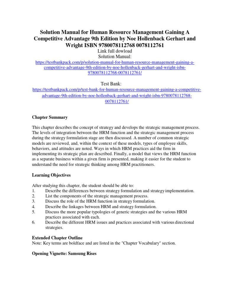Solution Manual For Human Resource Management Gaining A Competitive Advantage 9th Edition by Noe ...