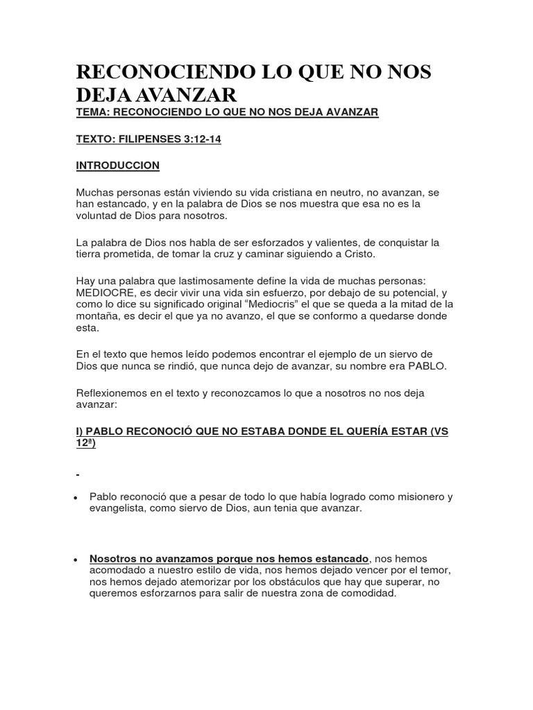 Reconociendo Lo Que No Nos Deja Avanzar | PDF Reconociendo Lo Que No Nos Deja Avanzar | PDF