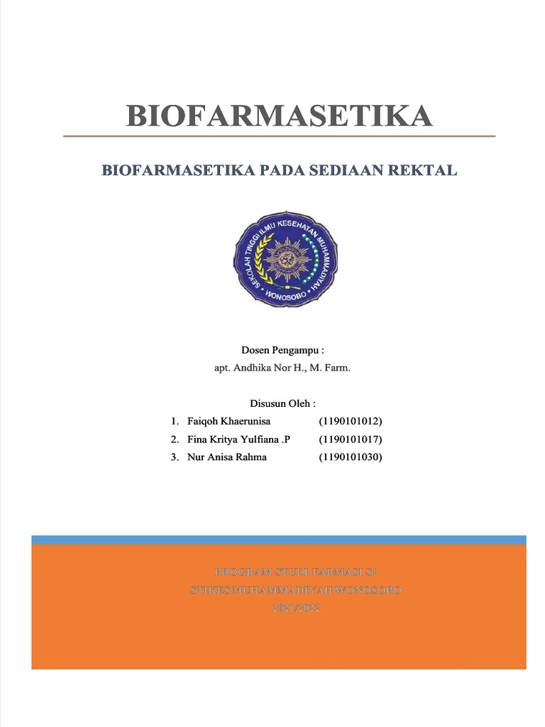 PDF Makalah Kelompok 2 Biofarmasetika Pada Sediaan Rektal - Compress | PDF