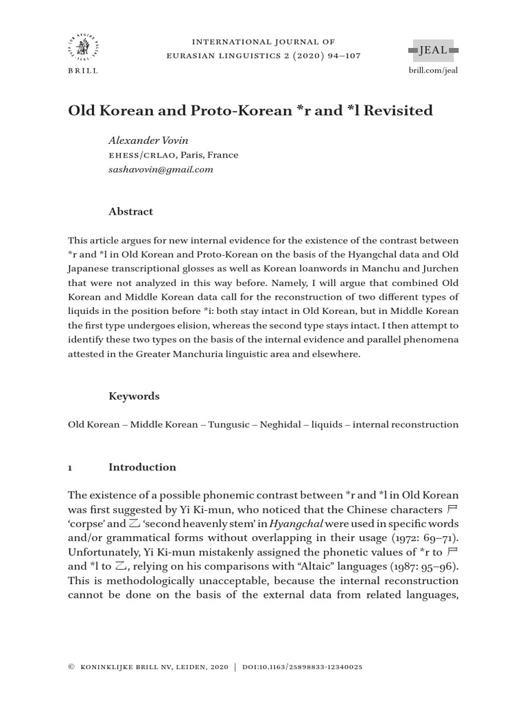 Old Korean Linguistic Analysis | PDF | Foreign Language Studies