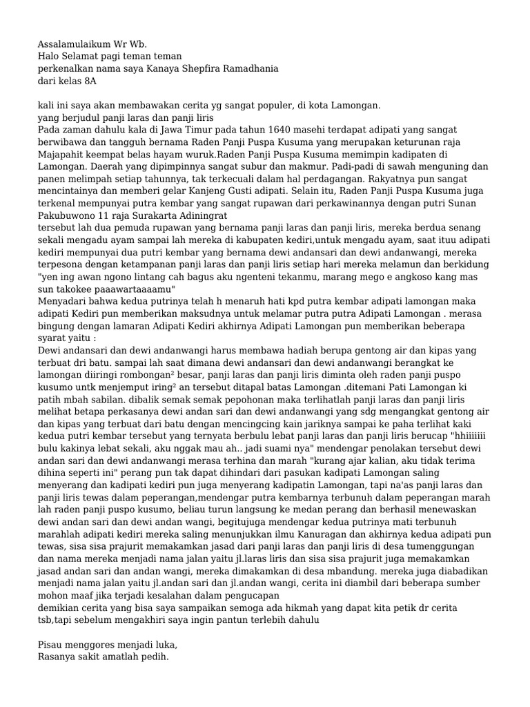 Dongeng Panji Laras Liris | PDF | Seni