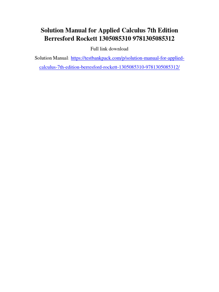 Solution Manual For Applied Calculus 7th Edition Berresford Rockett ...