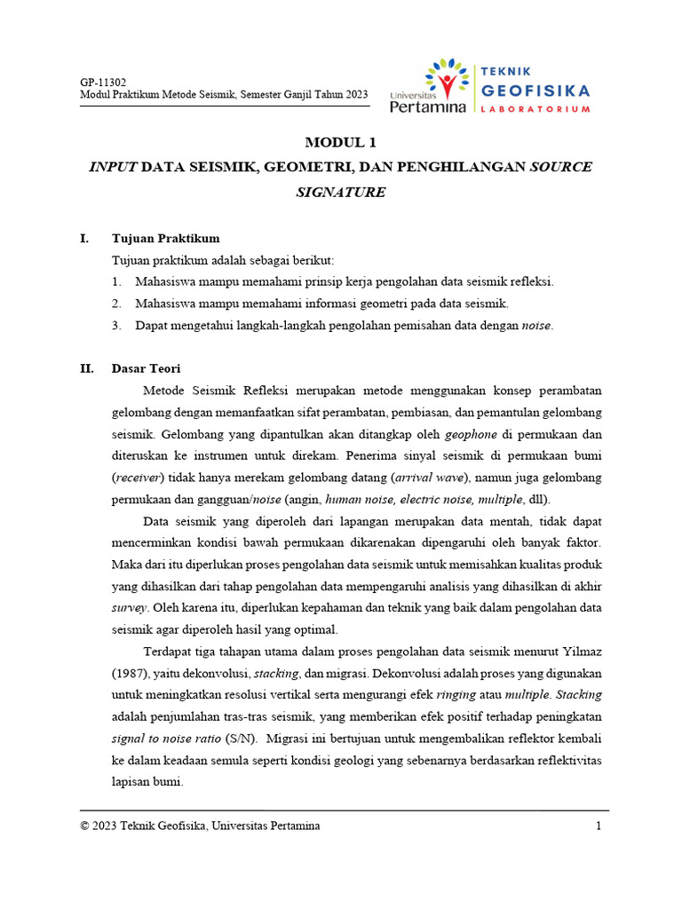 Modul 1 - Input Data & Source Signature - Metode Seismik | PDF