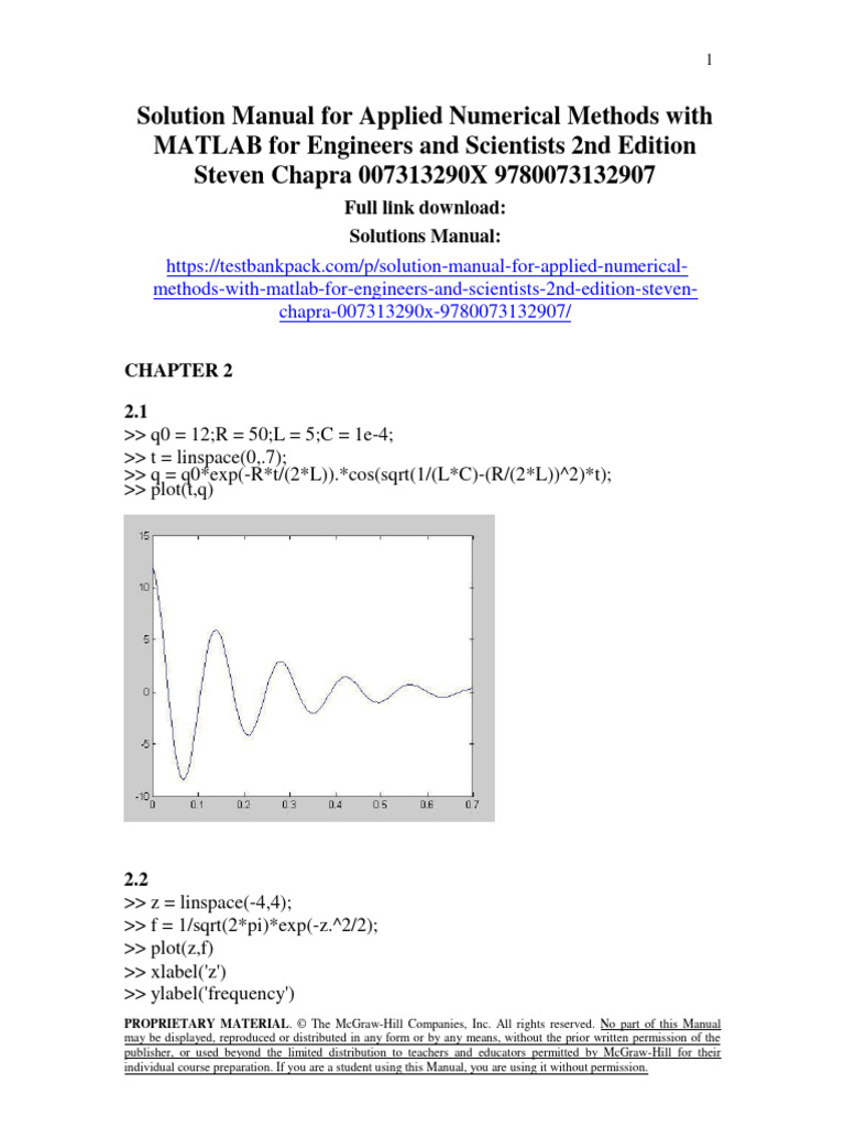 Solution Manual For Applied Numerical Methods With MATLAB For Engineers ...