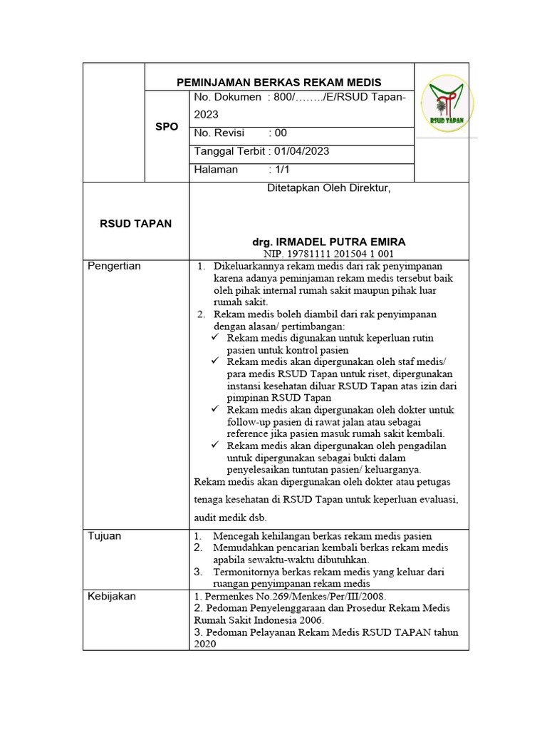 Sop Peminjaman Rekam Medis | PDF