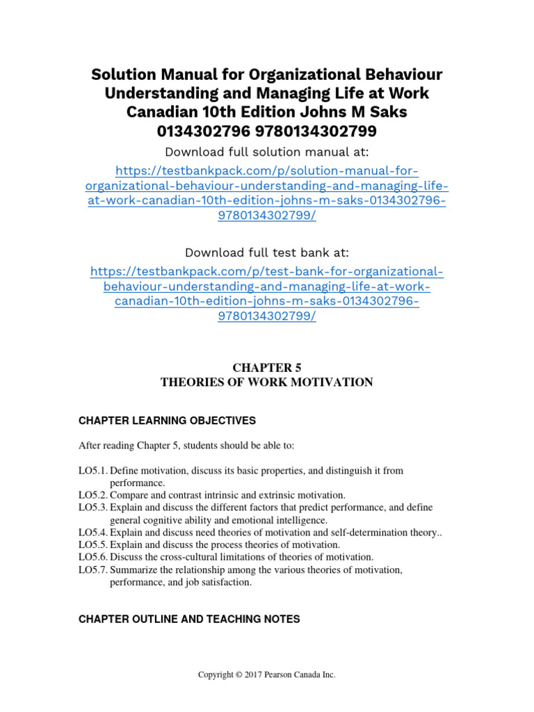 Organizational Behaviour Understanding and Managing Life at Work ...