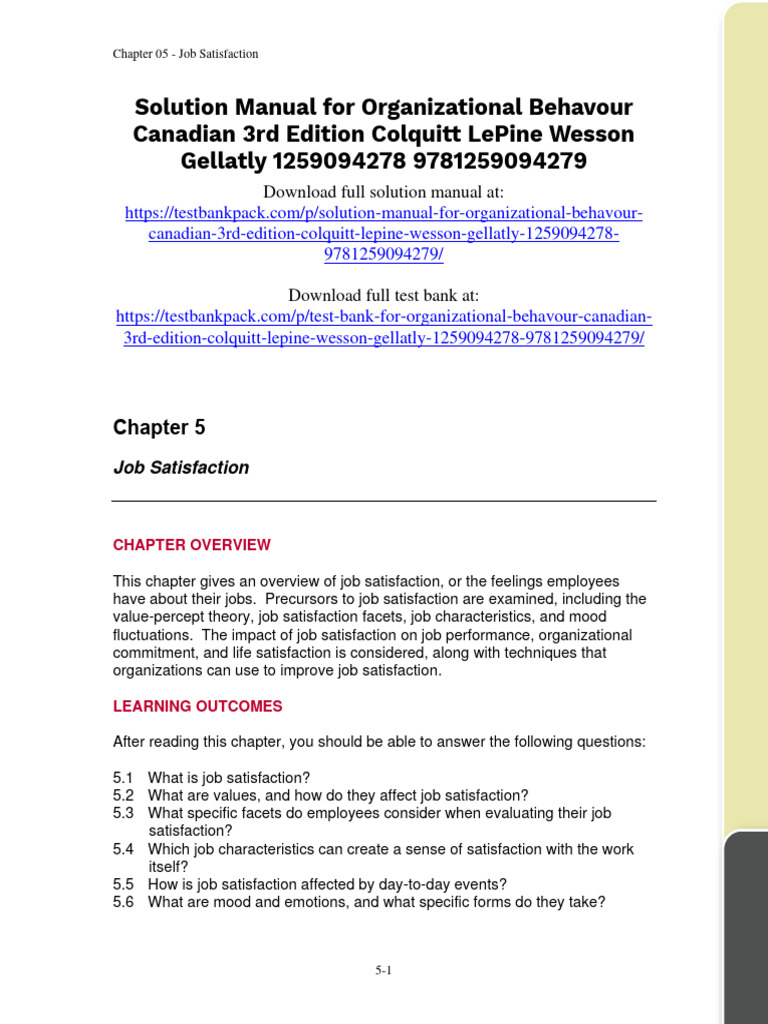 Organizational Behavour Canadian 3rd Edition Colquitt Solutions Manual ...
