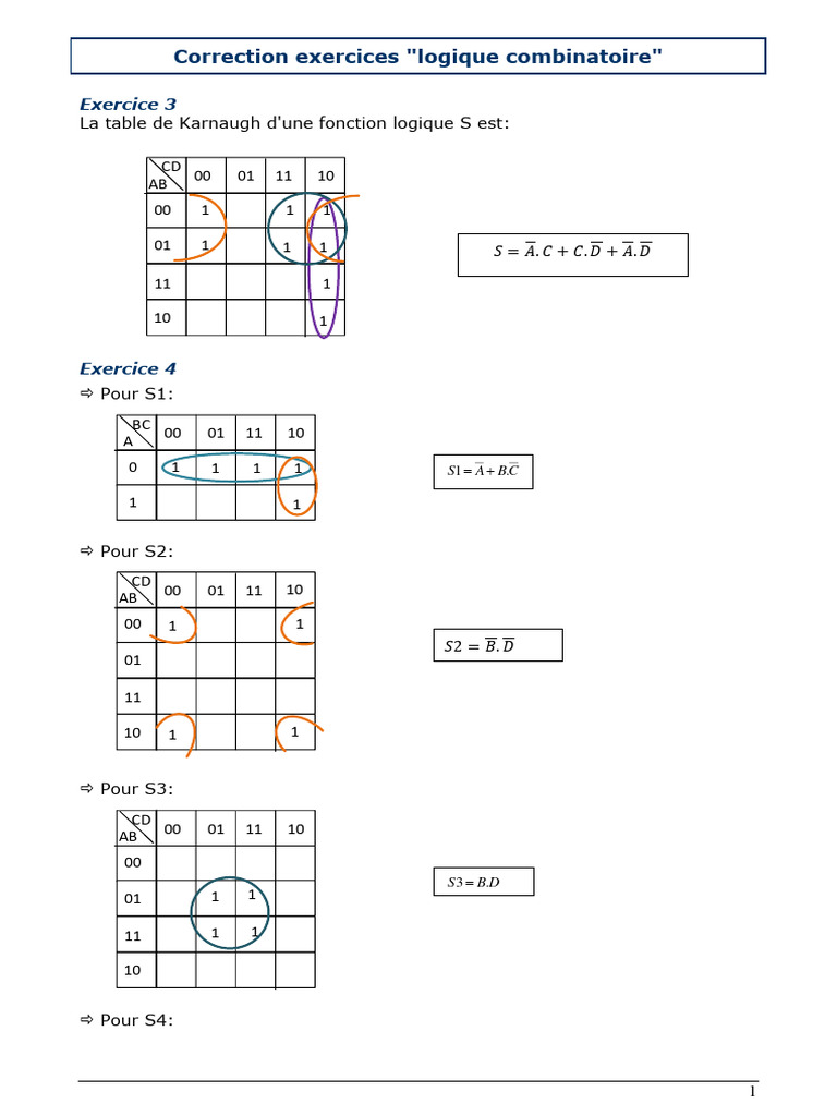Correction Exercices Logique Combinatoire Rappels | PDF