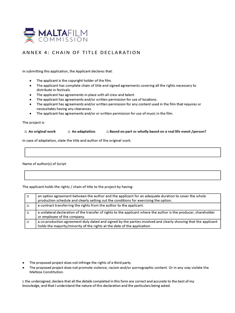 Annexe Form 4 Chain of Title Declaration | PDF
