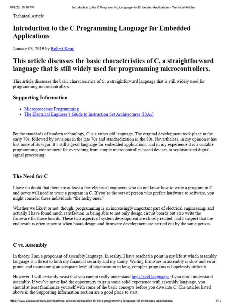 Intro To Embedded C | PDF