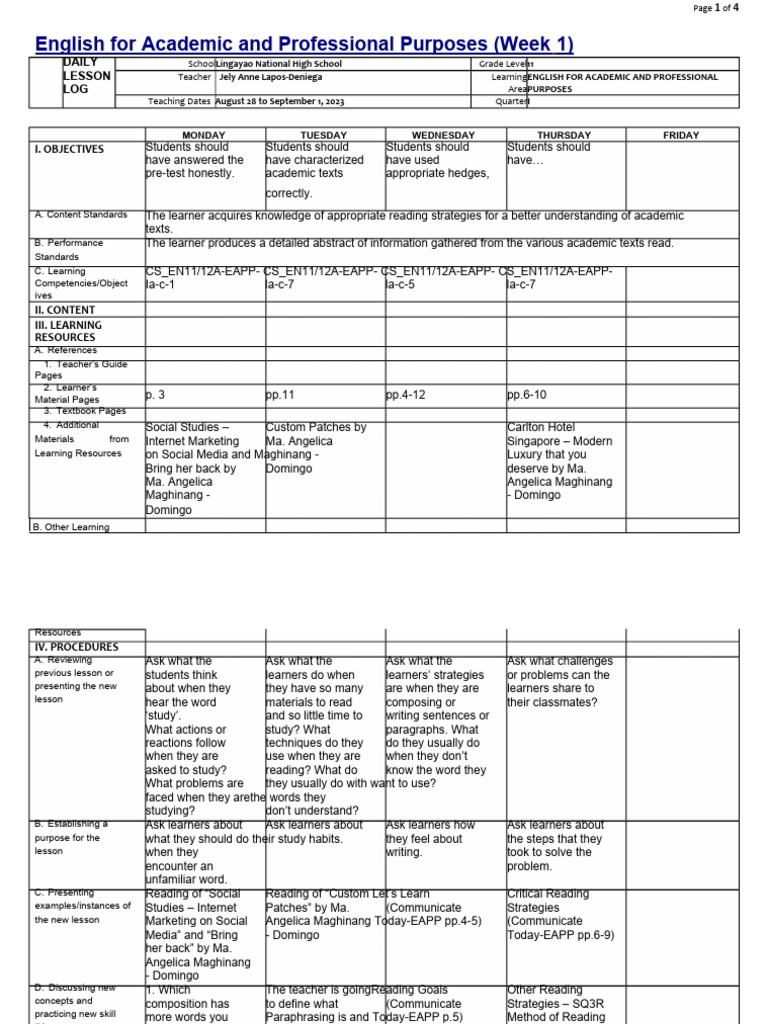 Eapp Week 1 DLL | PDF