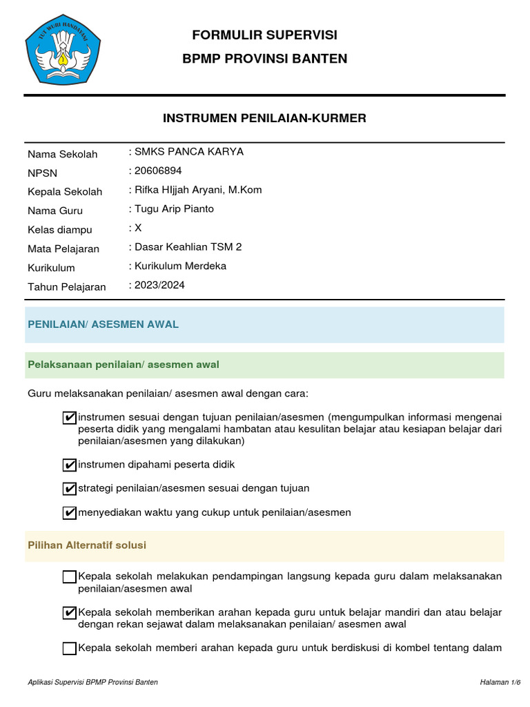 Ins-Penilaian Supervisi Pak Tugu X TSM Kurmer | PDF