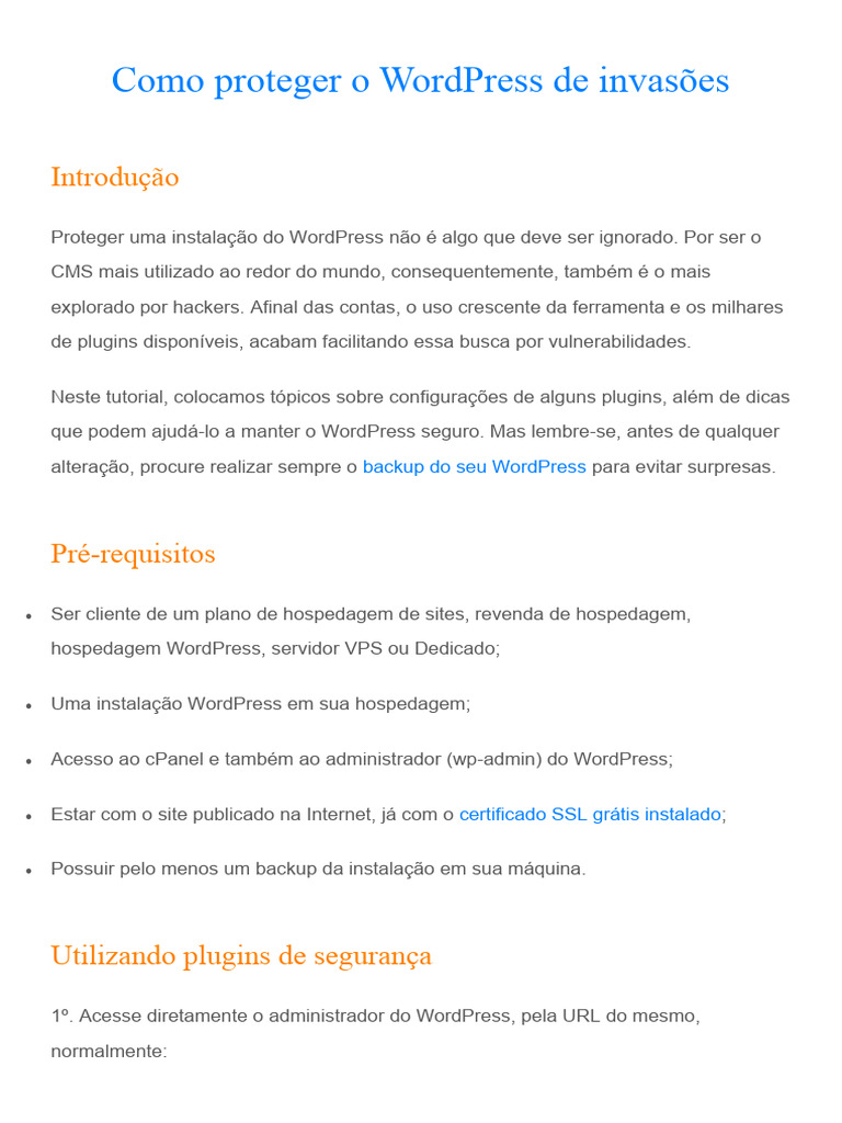 Como Proteger o WordPress de Invasões | PDF | WordPress | Plug-in (informática)