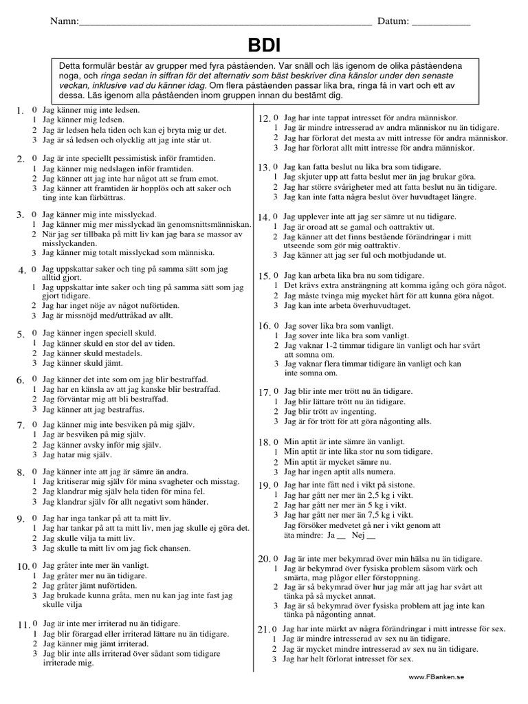 Beck Depression Inventory BDI | PDF