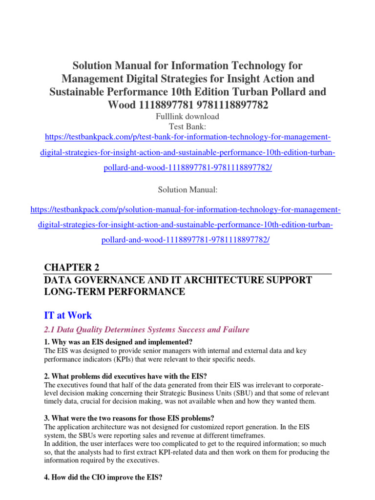 Solution Manual For Information Technology For Management Digital Strategies For Insight Action ...