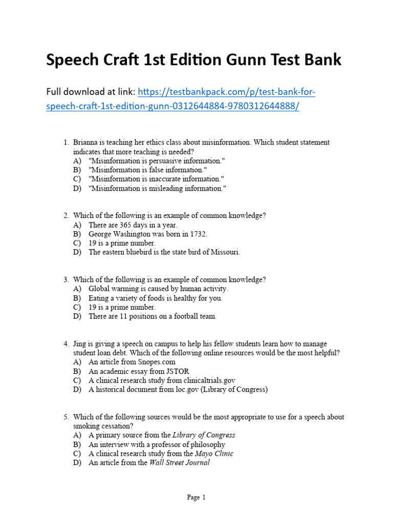 Speech Craft Test Bank Overview | PDF