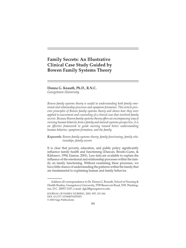 Knauth 2003 Family Secrets An Illustrative Clinical Case Study Guided by Bowen Family Systems ...
