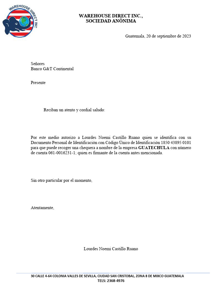 carta chequera guatechula | PDF