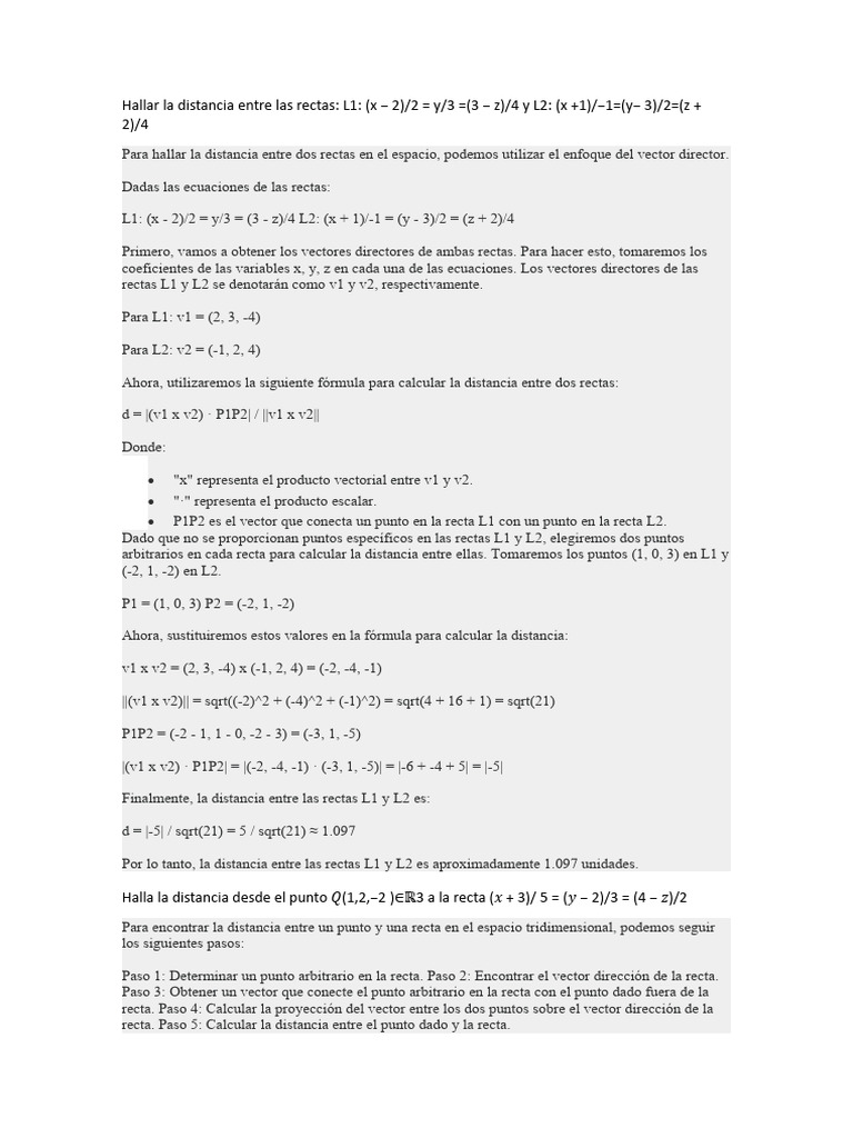 Hallar La Distancia Entre Las Rectas | PDF