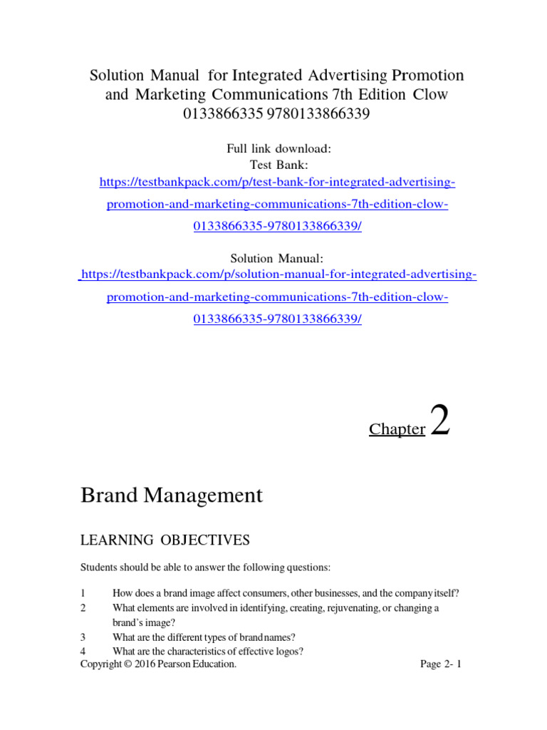 Solution Manual For Integrated Advertising Promotion and Marketing ...