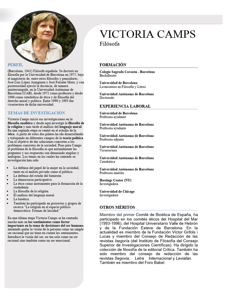 Victoria Camps: Filósofa y Ética Social | PDF | Filosofía