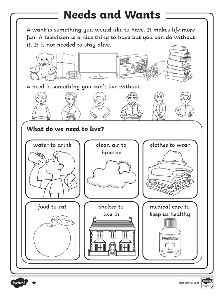 Cfe e 48 BW Needs and Wants Reading Comprehension Ver 2 | PDF
