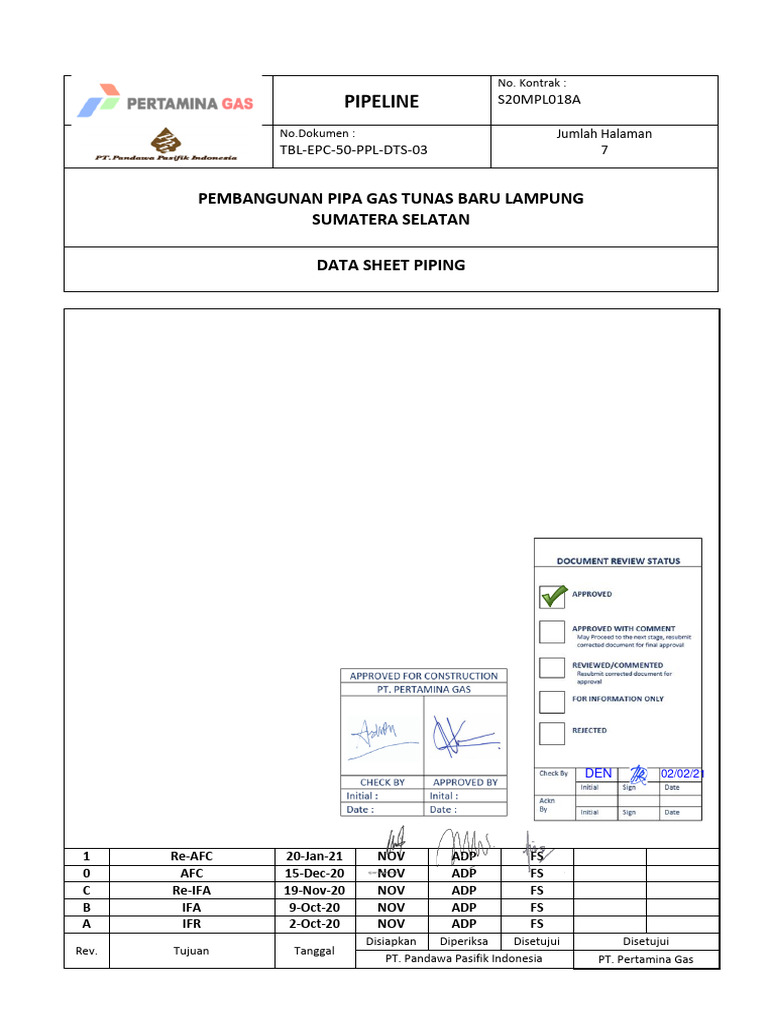 TBL-EPC-50-PPL-DTS-03 - DATA SHEET PIPING - REV 1 RE-AFC APP Da KD | PDF
