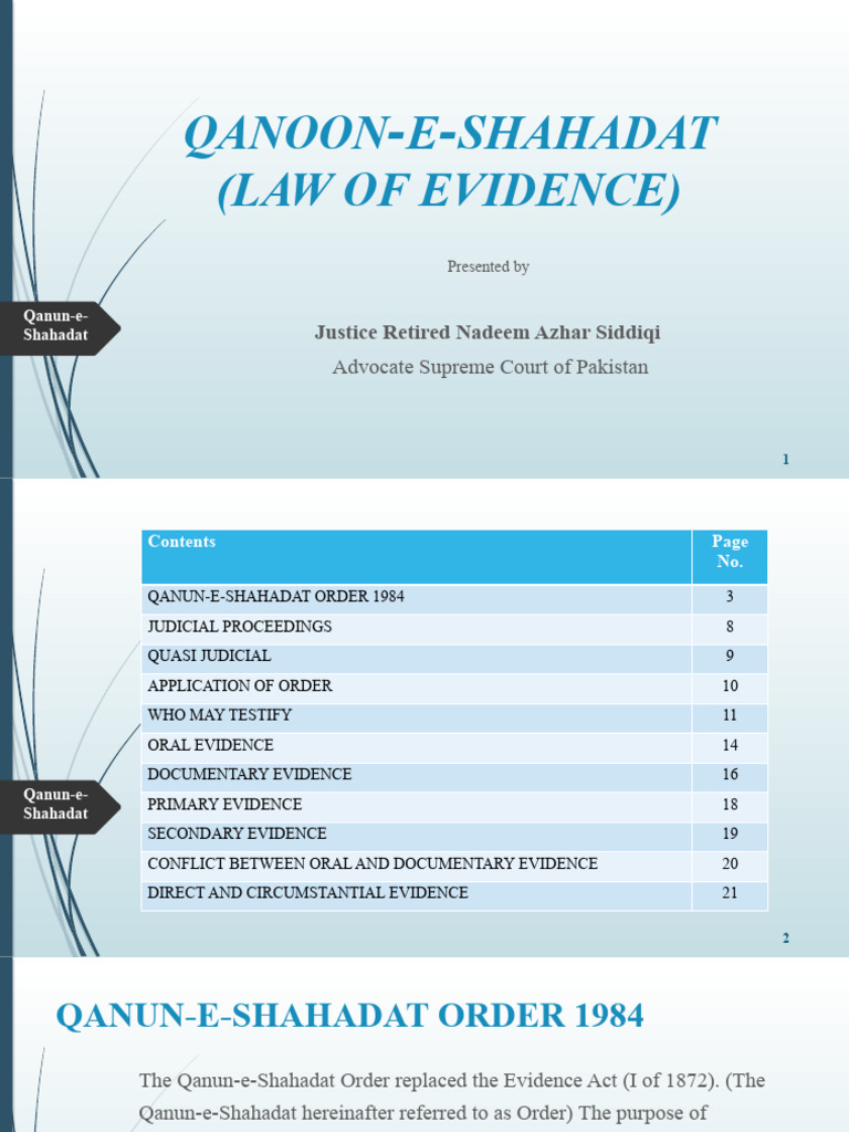 CLass 09 Qanoon e Shahadat (Law of Evidence) | PDF | Witness | Testimony