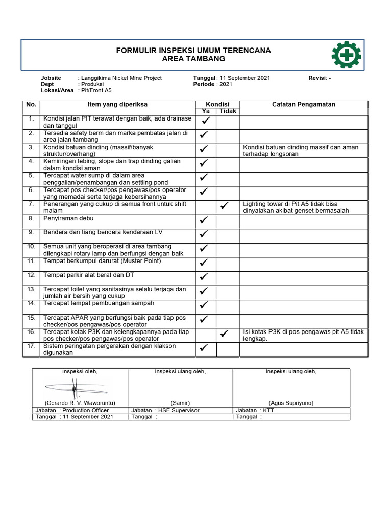 Laporan Inspeksi Terencana | PDF