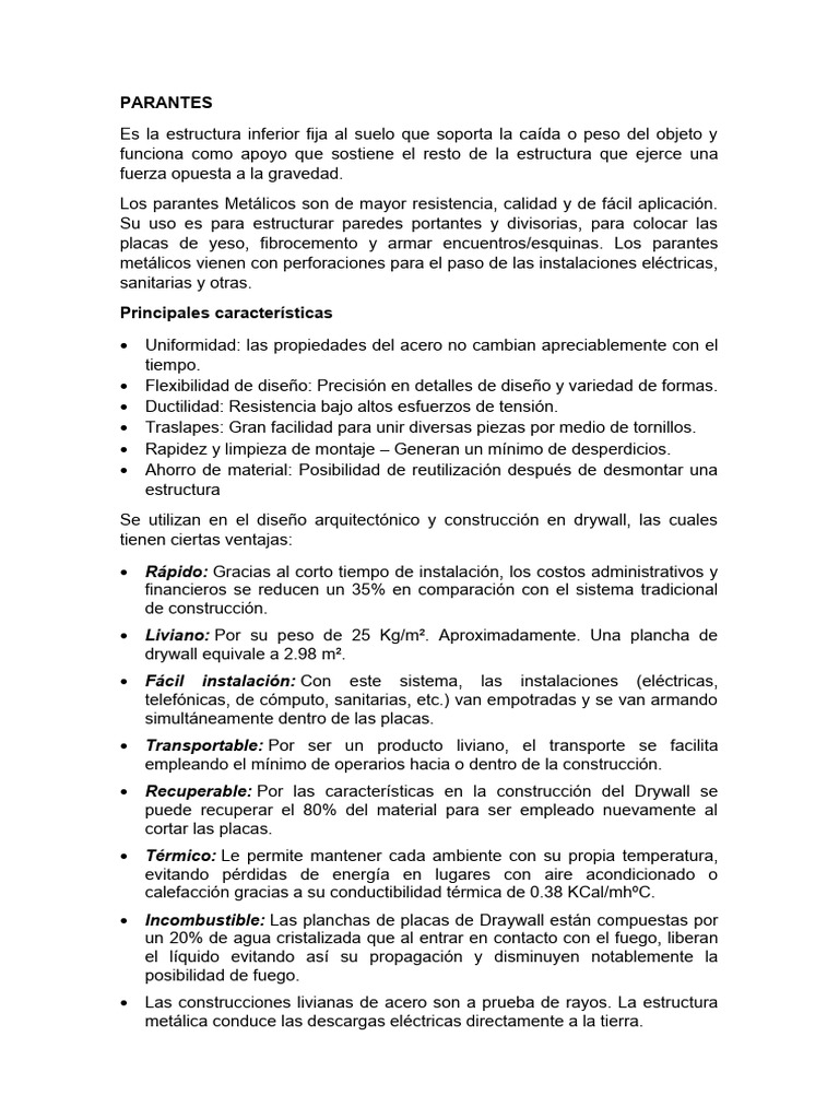 Parantes Metálicos en Construcción Drywall | PDF