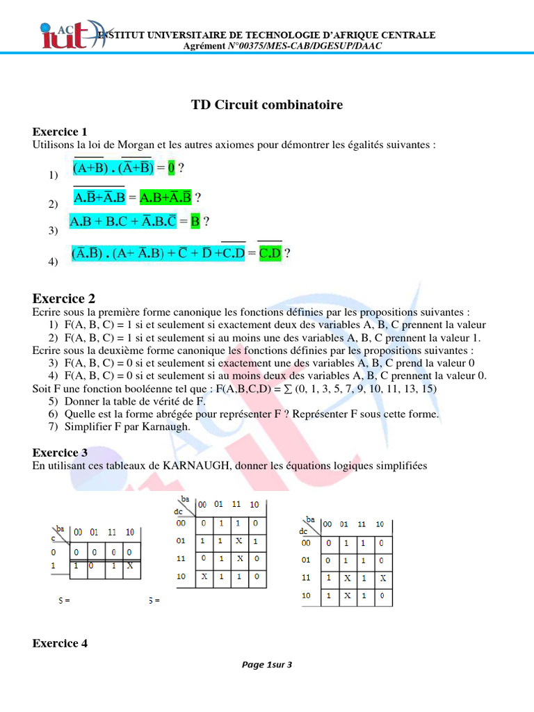TD Logique Combinatoire 2023 1 | PDF
