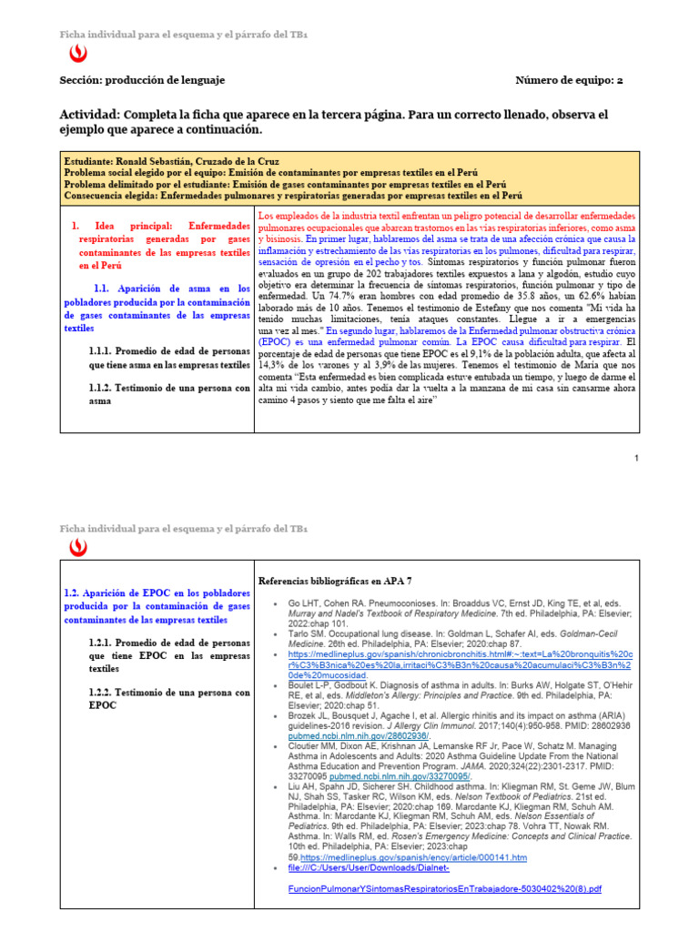 Ficha Individual de Redacción Del Párrafo TB1 | PDF