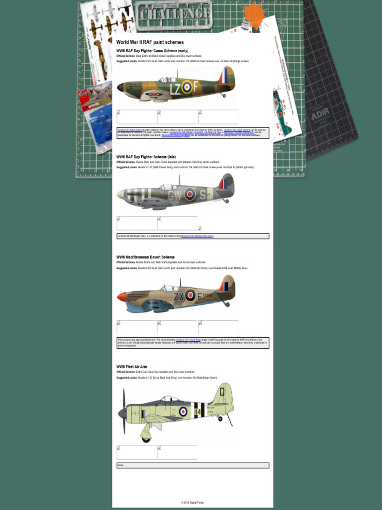 World War II RAF Colour Schemes With Humbrol Piant Numbers | PDF