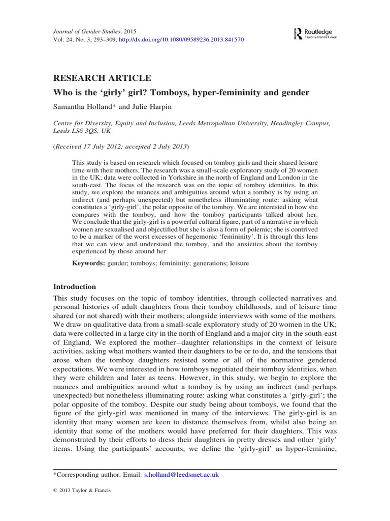 Who Is The Girly-Girl - Tomboys, Hyper-Femininity and Gender | PDF