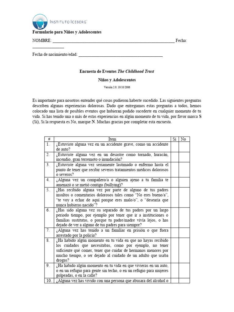 CTES - Childhood Trust Events Survey NyA | PDF