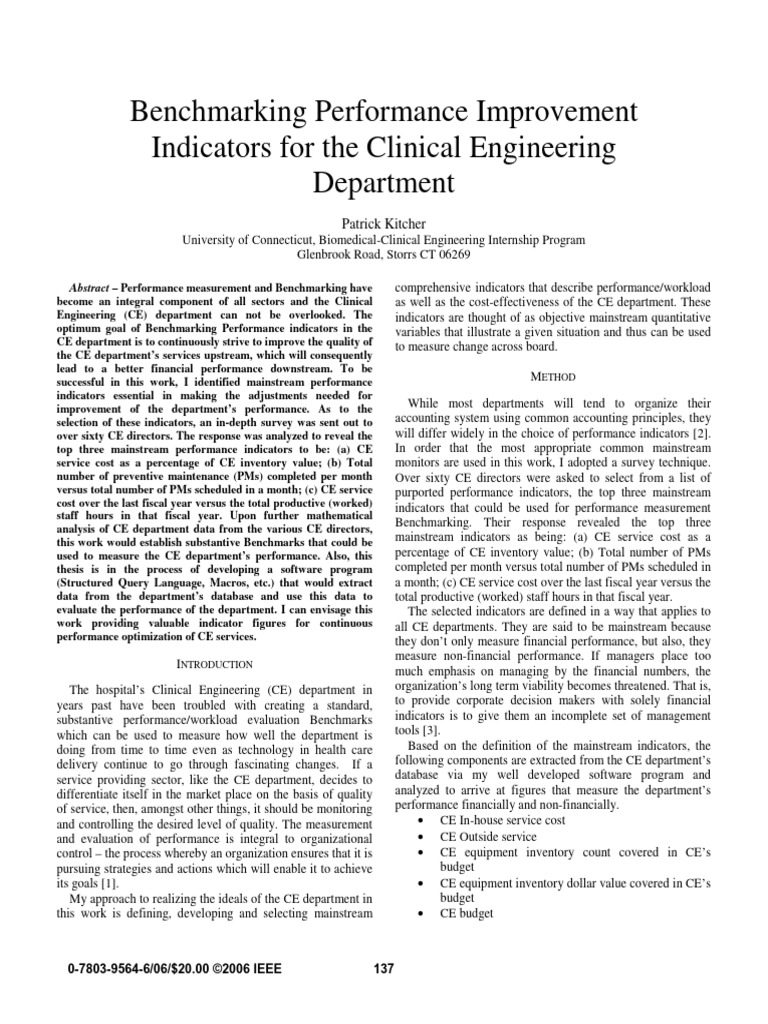 Benchmarking Performance Improvement Indicators For The Clinical | PDF