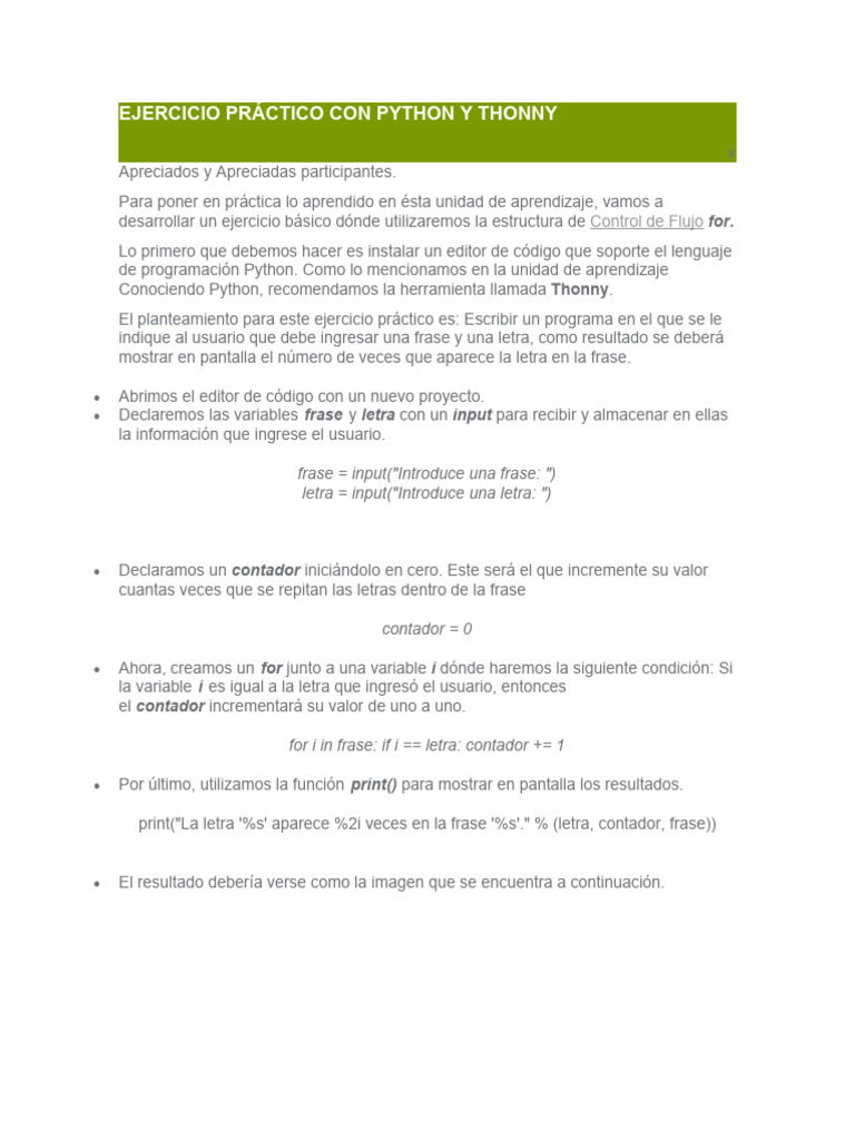 Ejercicio Práctico Con Python y Thonny | PDF | Informática