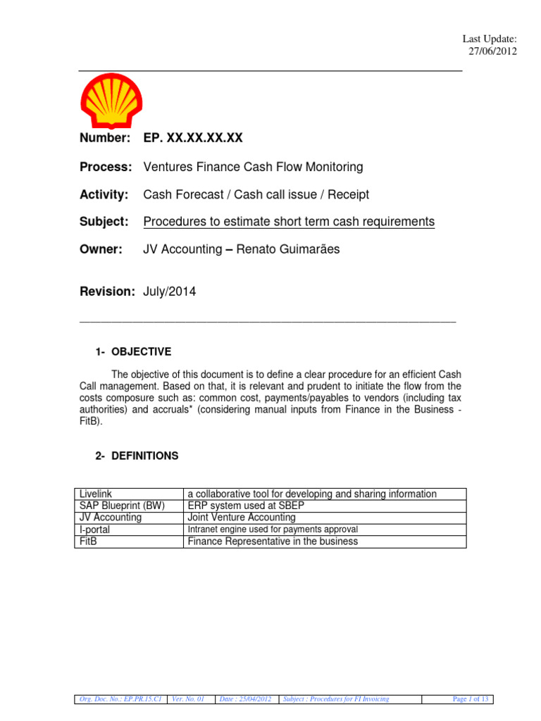 Procedures To Estimate and Request A Cash Call | PDF
