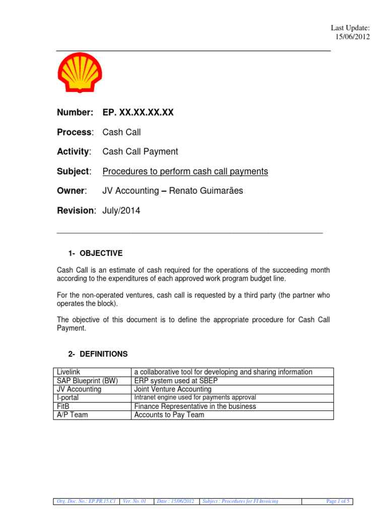 Cash Call Payment Procedures Guide | PDF