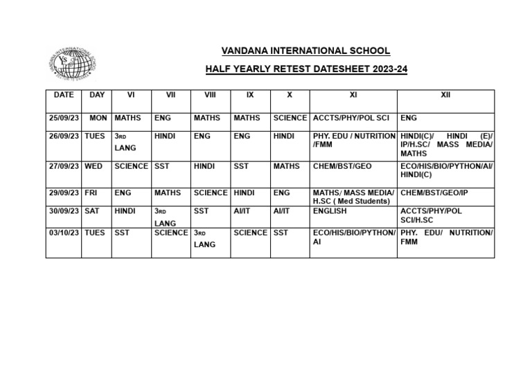 Retest Datesheet-1 | PDF | Language Arts & Discipline | Science ...