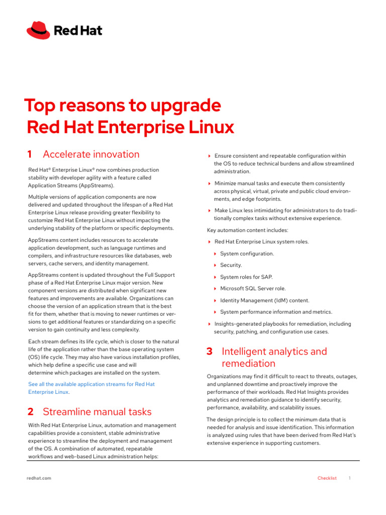 Li Top Reasons To Upgrade To Rhel Checklist f31718pr 202207 en 0 | PDF