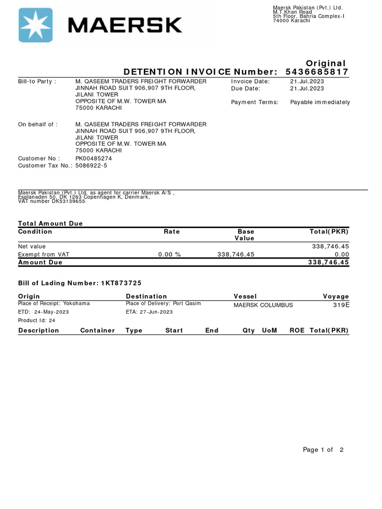 Detention Invoice | PDF