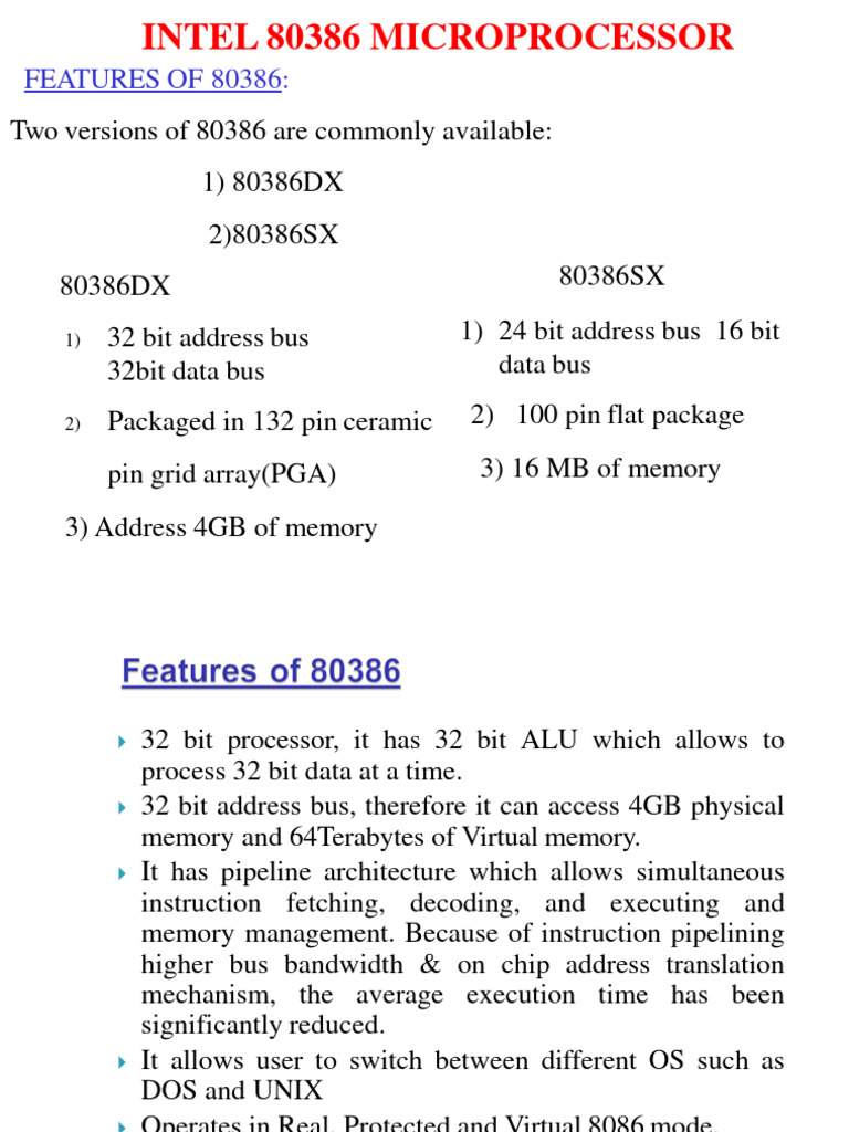 Intel 80386 Microprocessor: FEATURES OF 80386 | PDF