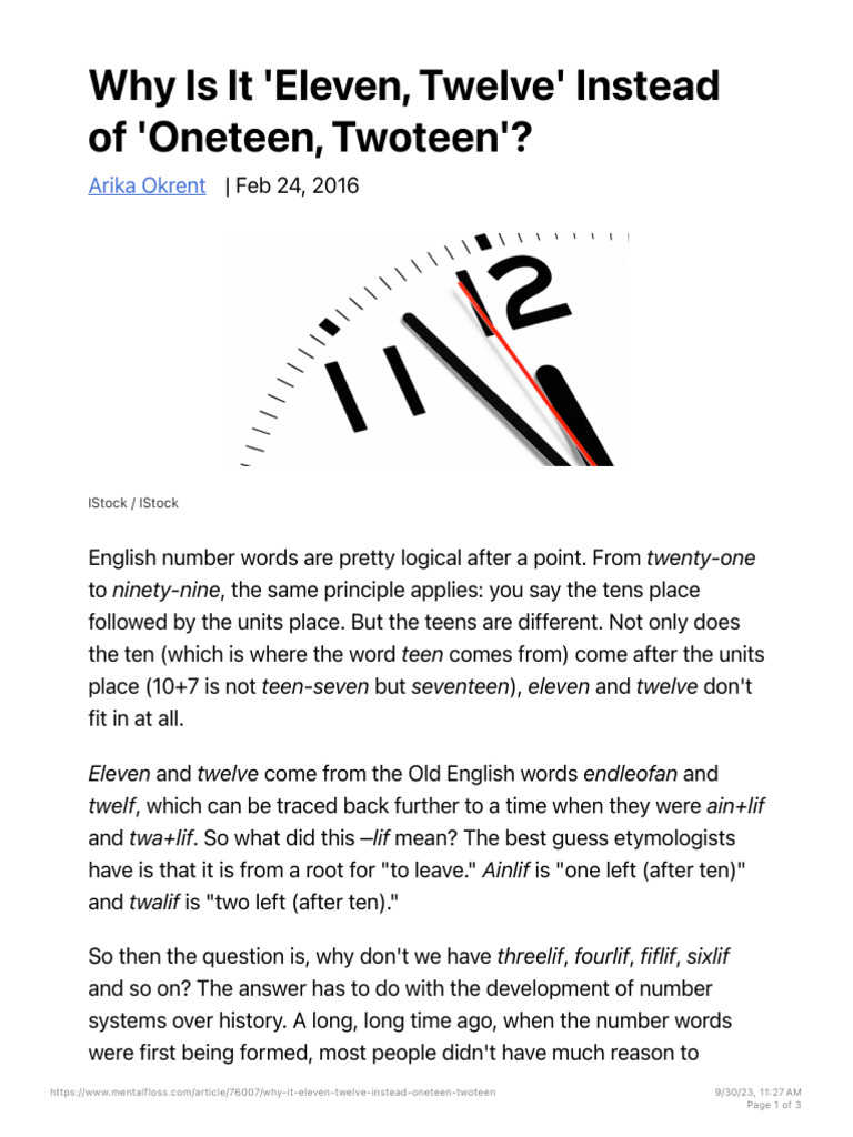 Why Is It 'Eleven, Twelve' Instead of 'Oneteen, Twoteen'? - Mental ...