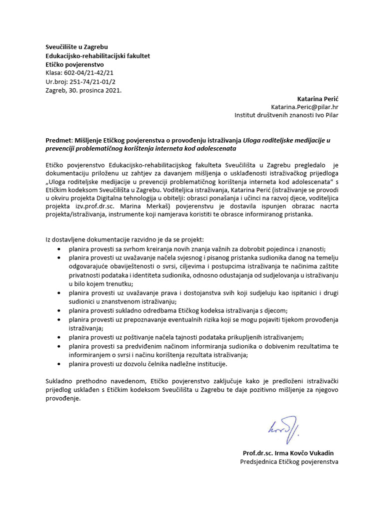 ERF Etičko Mišljenje Perić | PDF