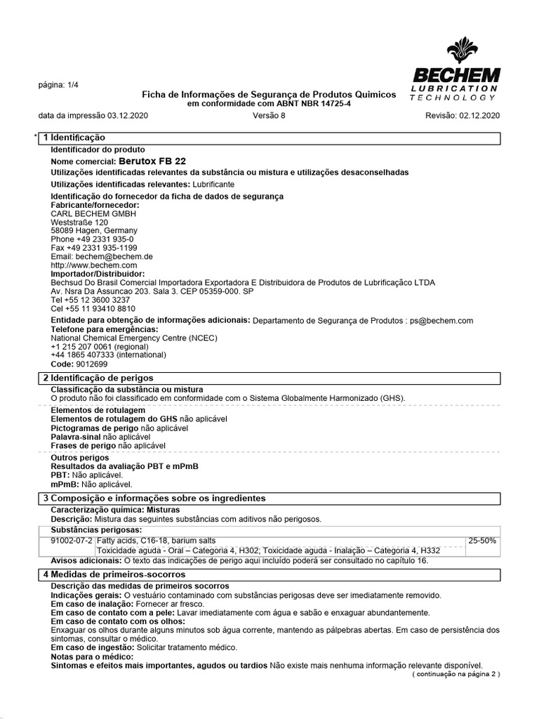 FISPQ Berutox - FB - 22 - (BR) | PDF