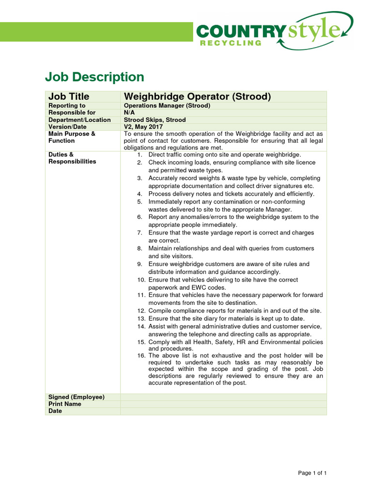 Weighbridge Operator Job Overview | PDF | Business
