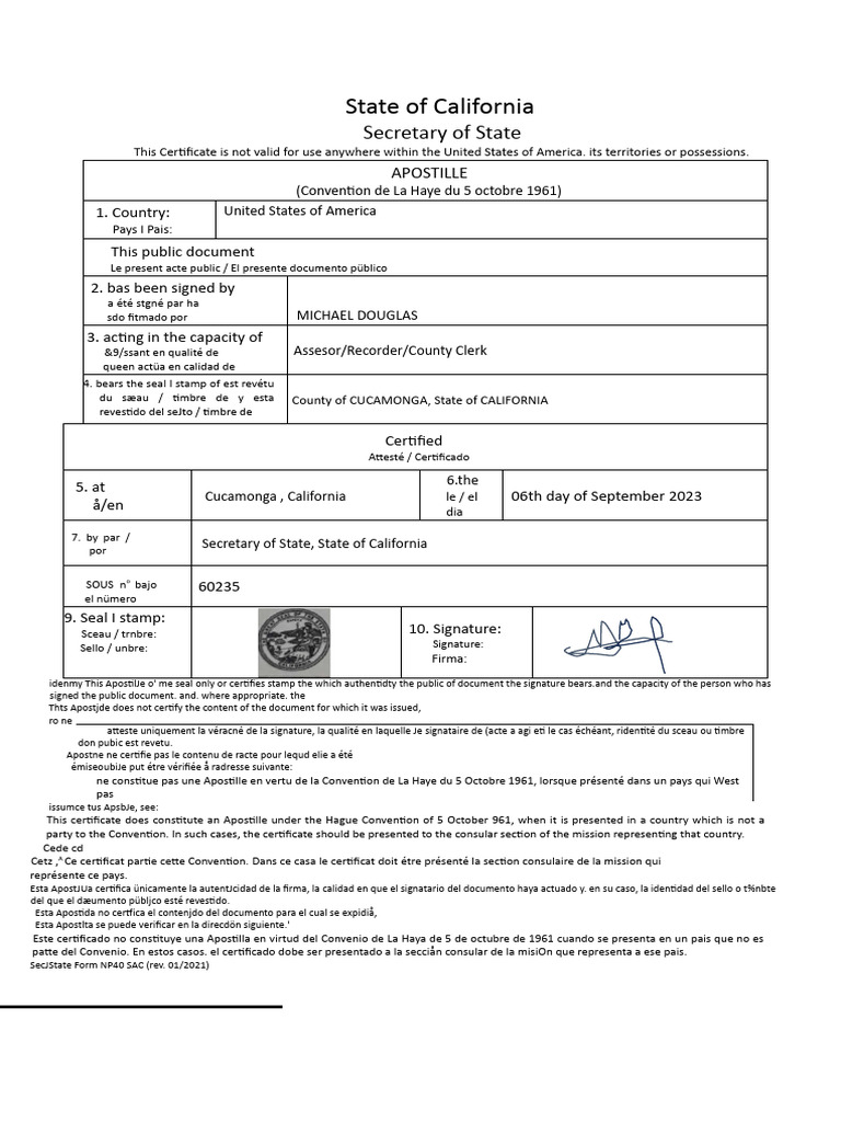 Apostille Californie : Informations clés | PDF