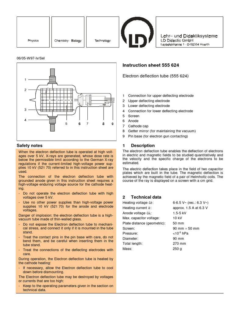 Leybold Electron Deflection Tube Instruction Sheet | PDF